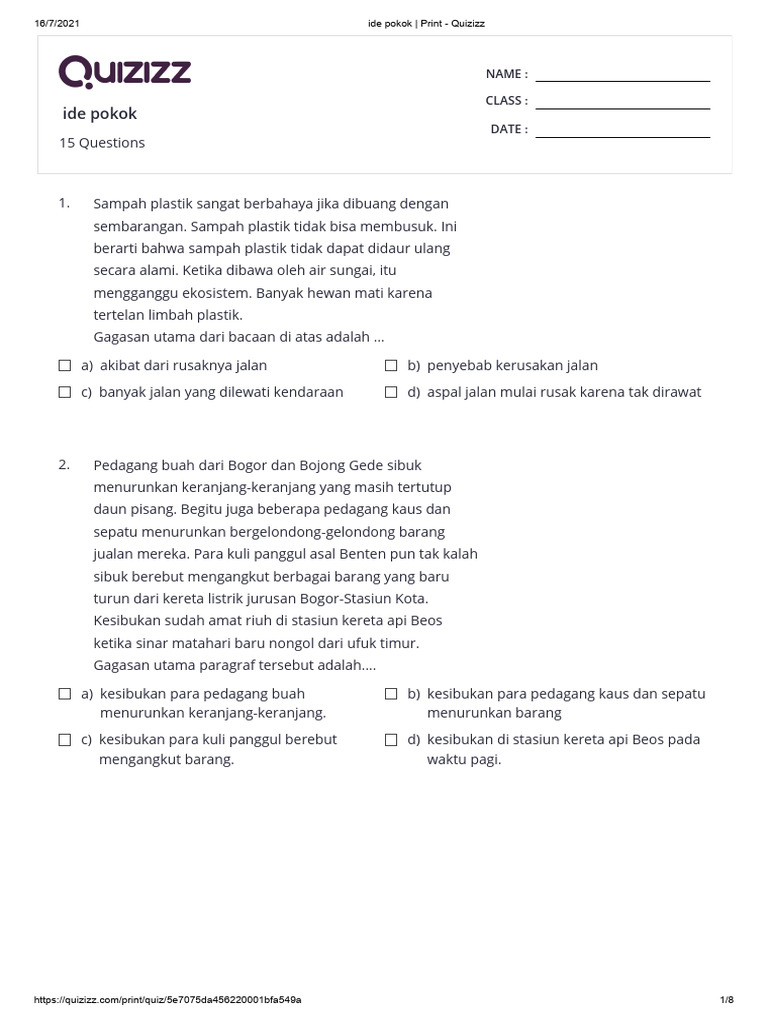 Tema 1 Subtema 1-Ide Pokok | PDF