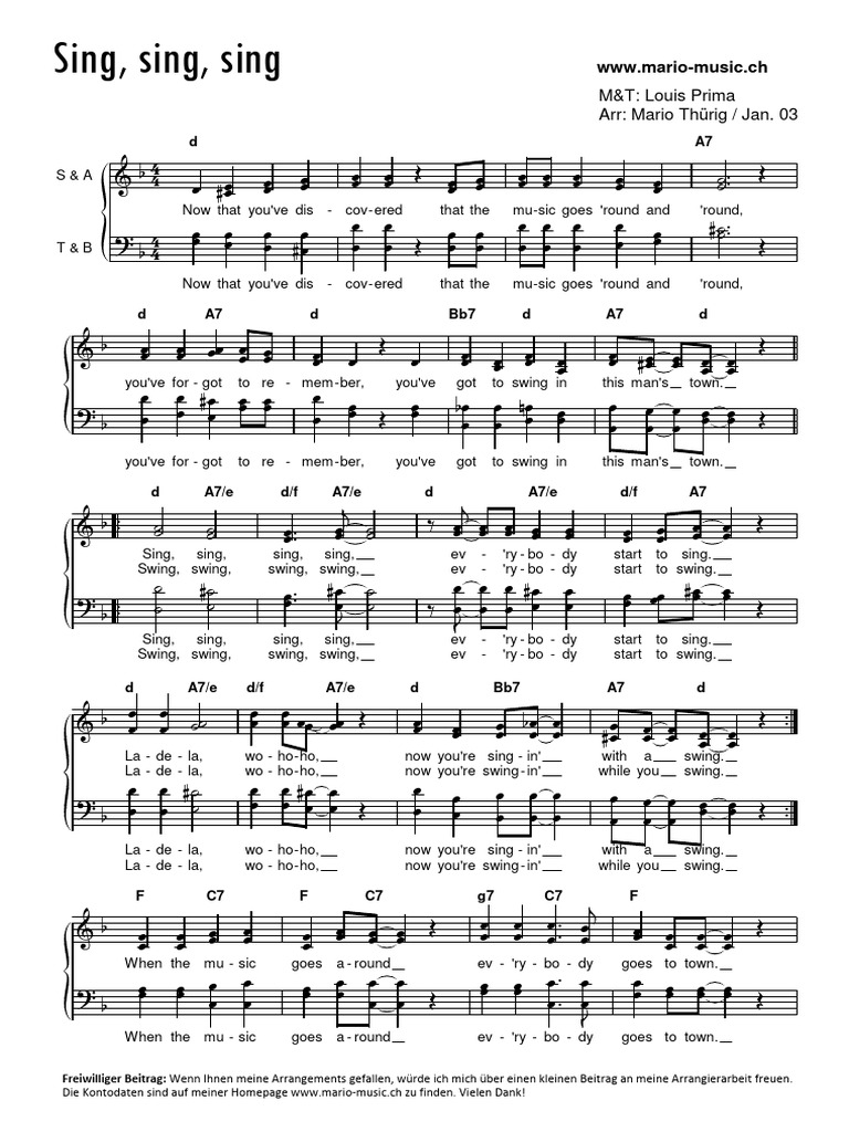 Sing, Sing, Sing - Louis Prima Arrangement | PDF