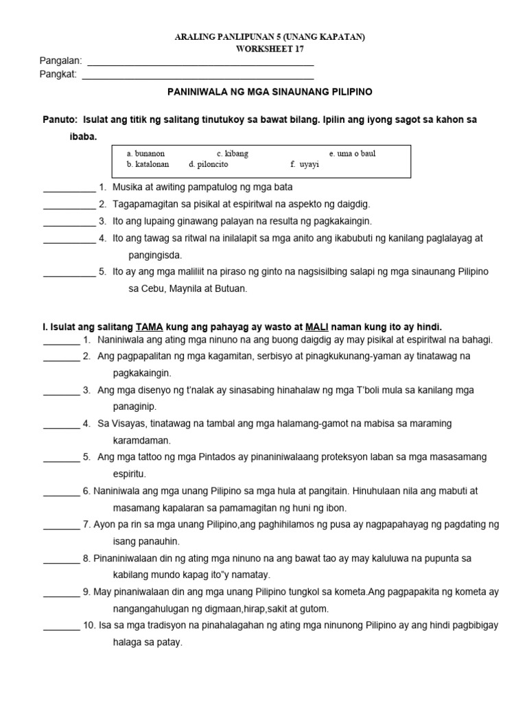 W7 - Ap5 - 1Q - Paniniwala NG Mga Sinaunang Pilipino | PDF