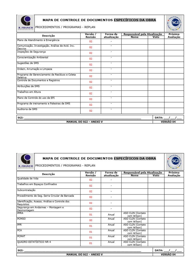 Anexo V - Mapa de Controle de Doc Externos REPLAN | Download grátis PDF | Informática ...