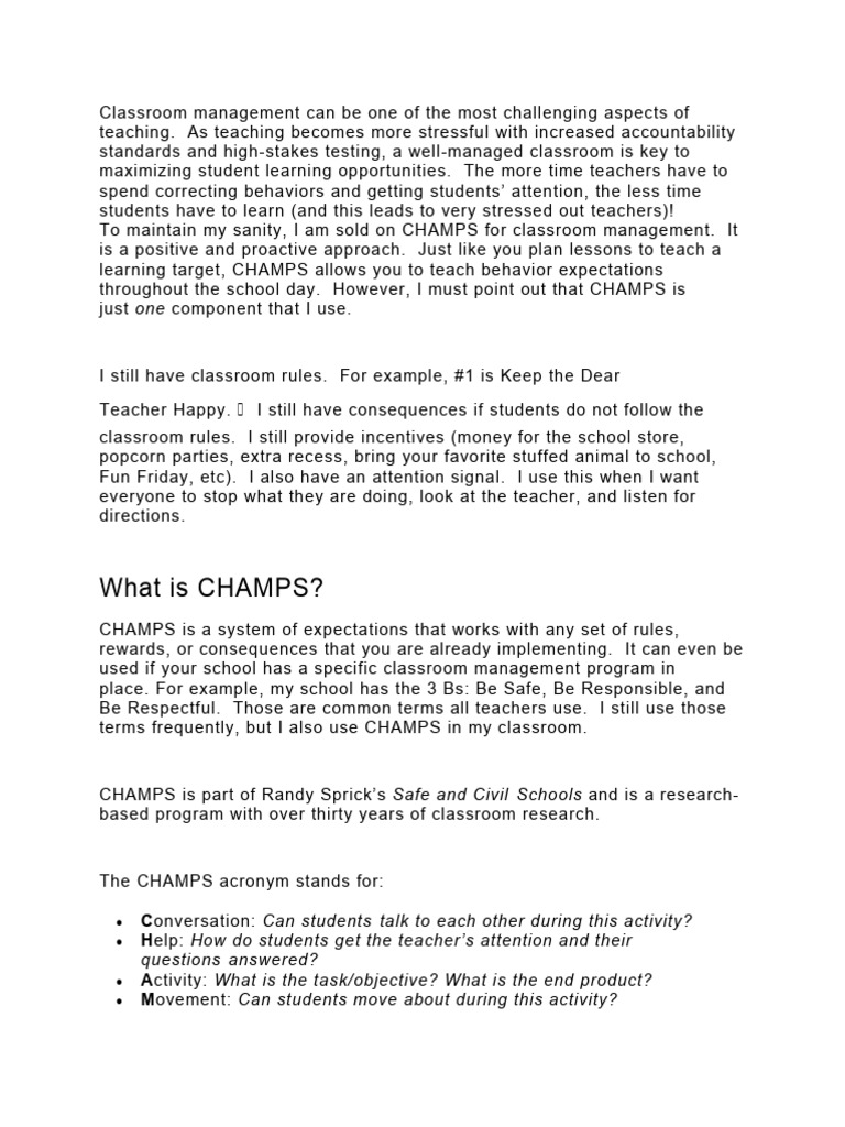 Champs | PDF | Classroom Management | Teachers