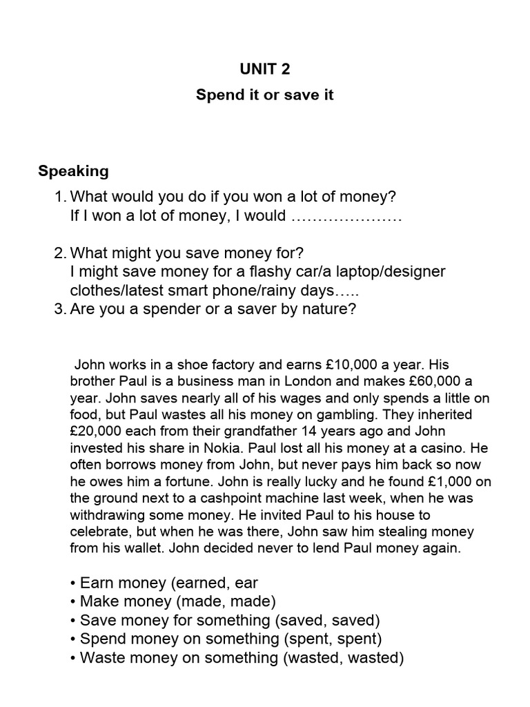 Money Habits: Spend or Save? | PDF