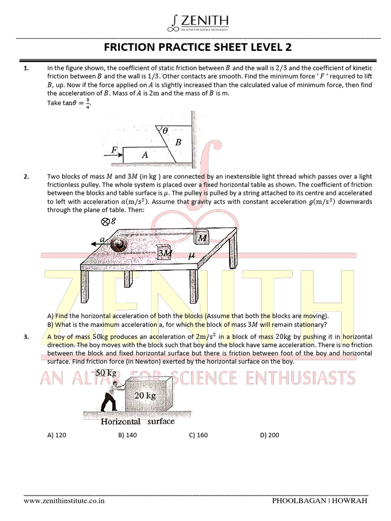 Friction Practice Sheet 2 | PDF | Science & Mathematics