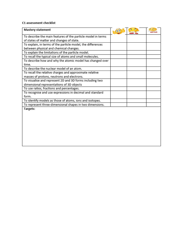 C1 Assessment Checklist and Target Sheet | PDF