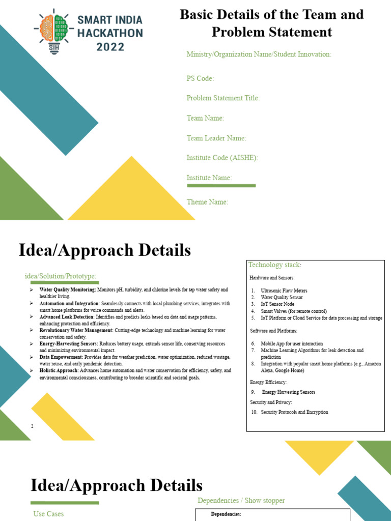 Idea Presentation Format - SIH 2022 - College | PDF | Internet Of Things | Home Automation