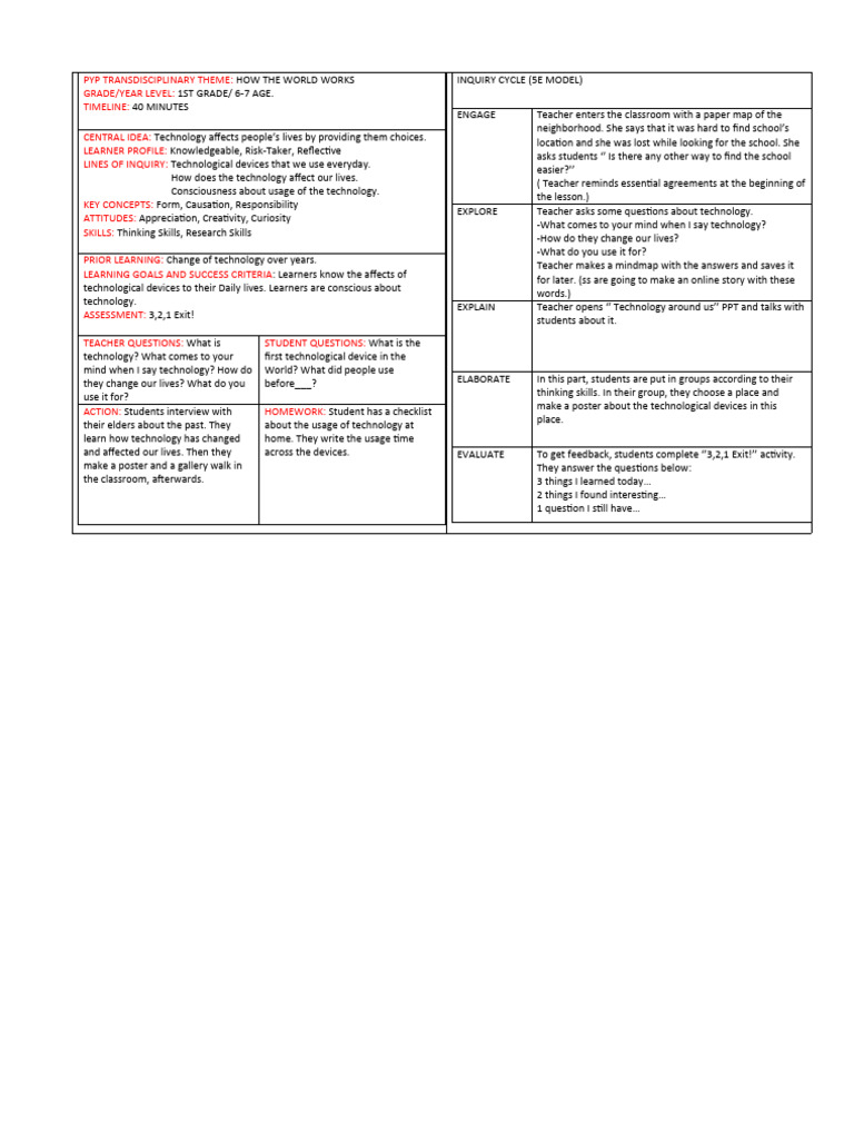 Ib Pyp Demo Lesson Plan | PDF | Learning | Teachers