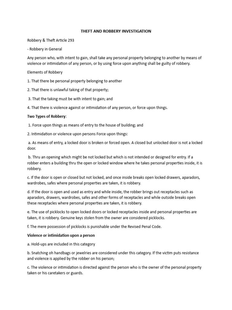 Theft and Robbery Investigation | PDF