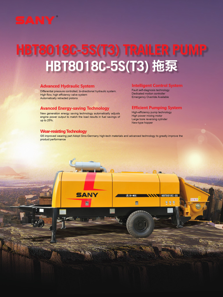 SANY HBT8018C-5S Trailer Pump Overview | PDF | Pump | Engines