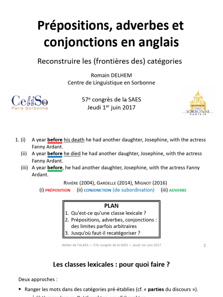 Prepositions Adverbes Et Conjonctions en Anglais Reconstruire Les ...