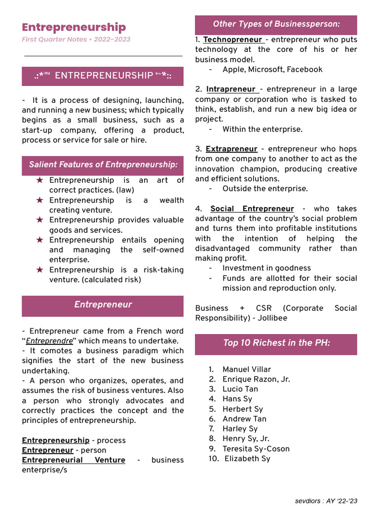 ENTREP - First Quarter Notes | Download Free PDF | Entrepreneurship ...