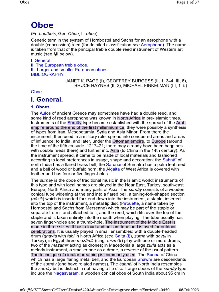 Oboe Grove's | PDF | Oboe | Musical Instruments