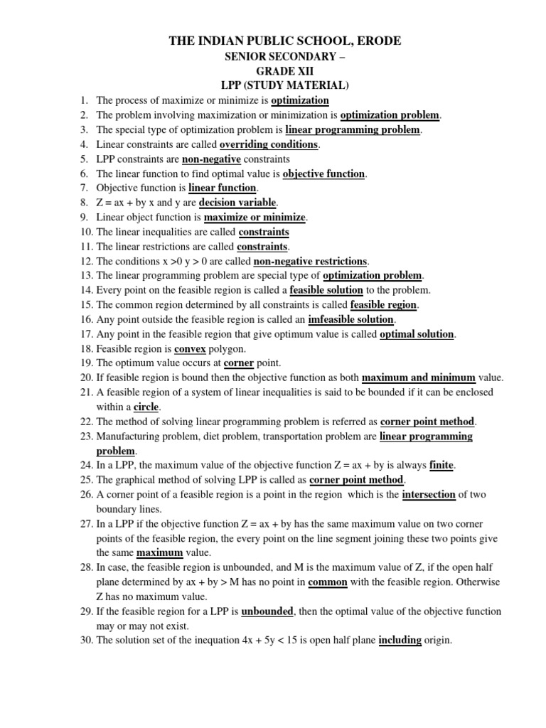 The Indian Public School, Erode: Senior Secondary - Grade Xii LPP (Study Material) | PDF ...