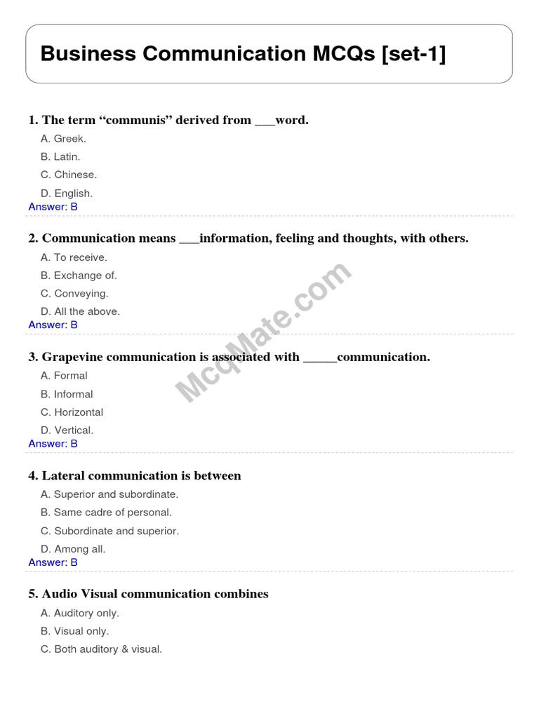 Business Communication MCQs Overview | PDF | Communication | Nonverbal ...