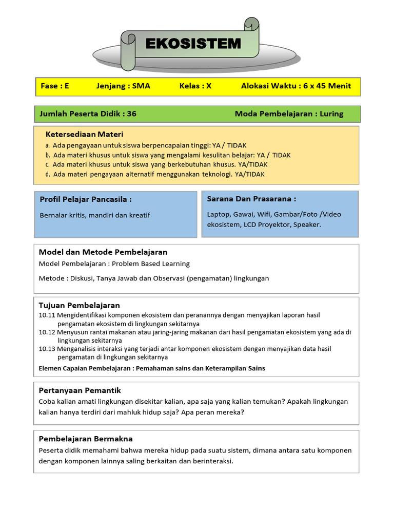 Modul Ajar Ekosistem | PDF