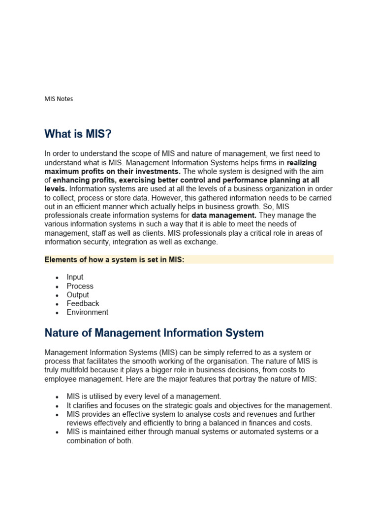 MIS Notes | PDF