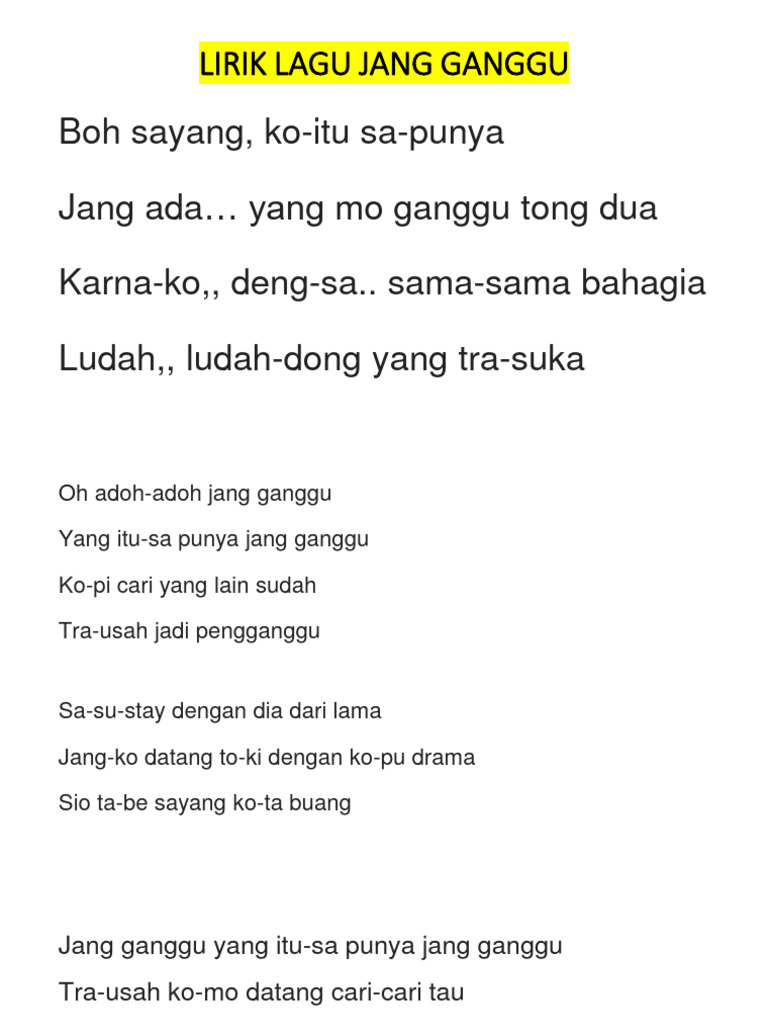 Lirik Lagu "Jang Ganggu" dan Maknanya | PDF | Puisi