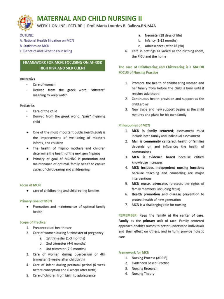 MCN Ii - 1 Framework | PDF | Dominance (Genetics) | Maternal Death