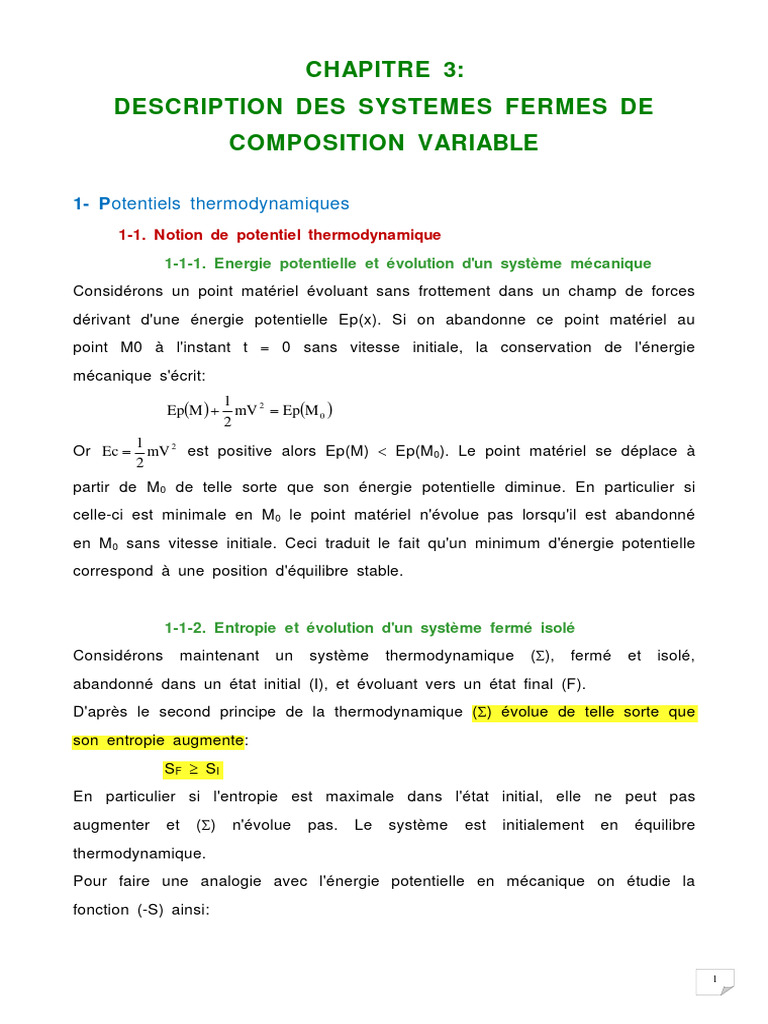 Systèmes fermés et potentiels thermodynamiques | PDF | Équilibre ...