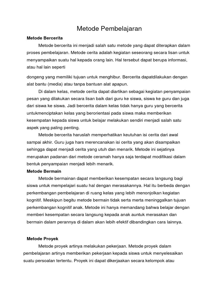 Metode Pembelajaran PAUD yang Efektif | PDF