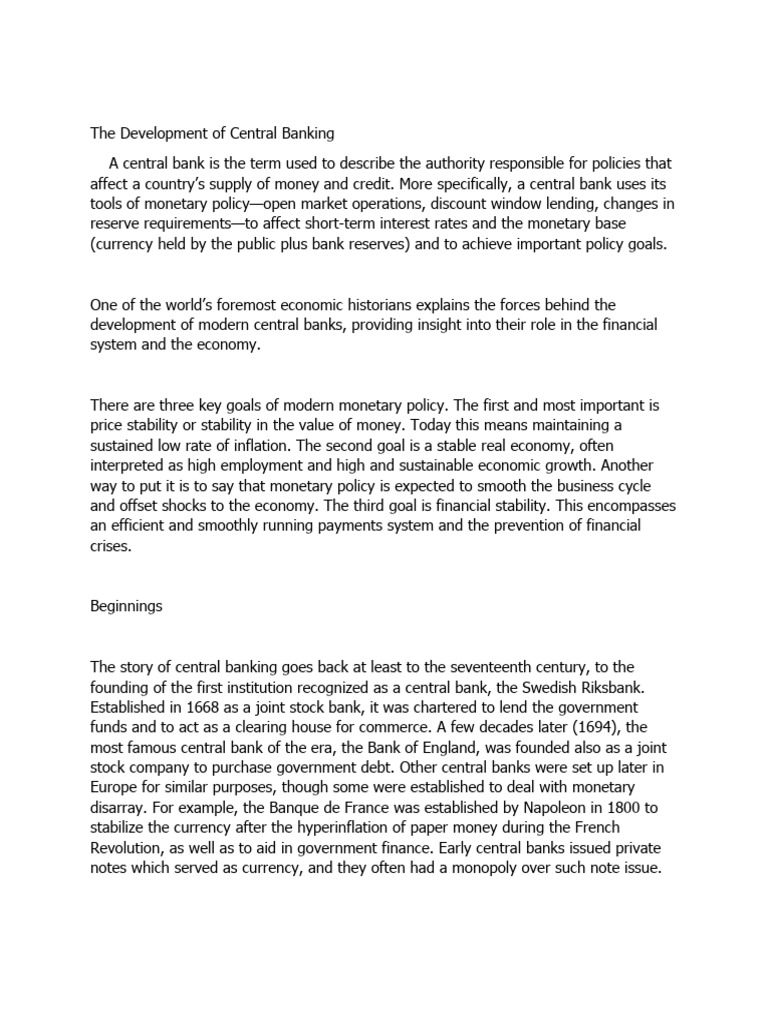 Banking & Finance - Central Bank History | PDF | Central Banks ...