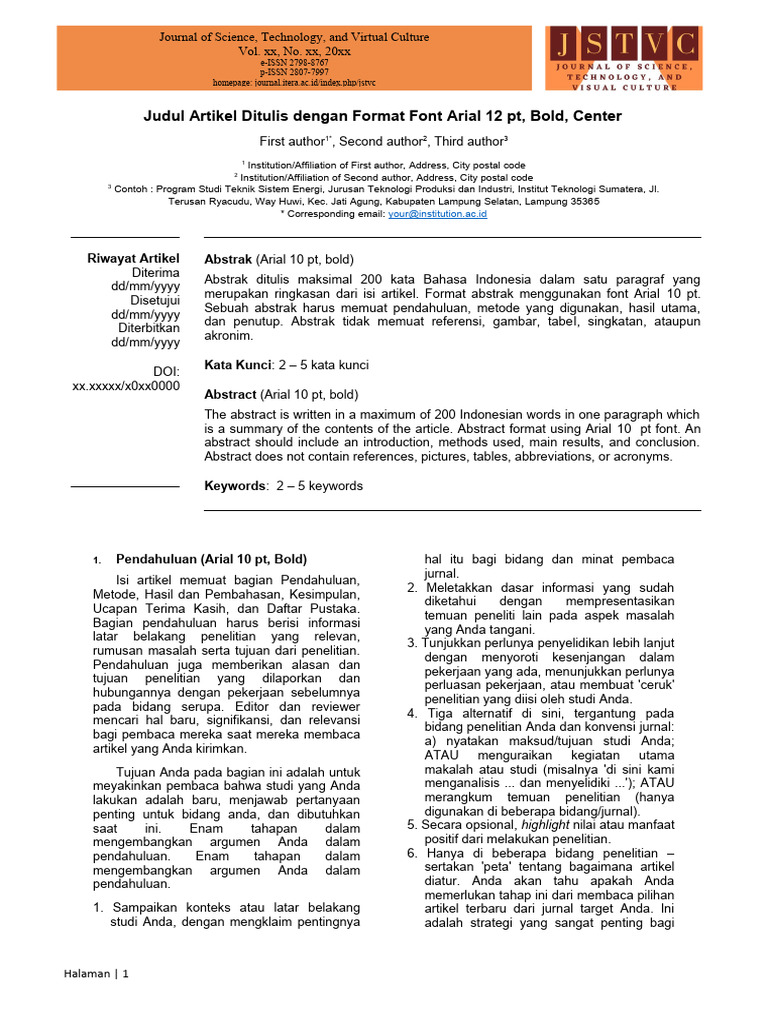 Template Jurnal Internasional ITERA | PDF | Metode & Bahan Ajar | Komputer