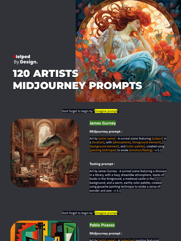 120 Artists Prompts Professionnal Prompts For Midjourney Helped by Design v1 | PDF | Composition ...