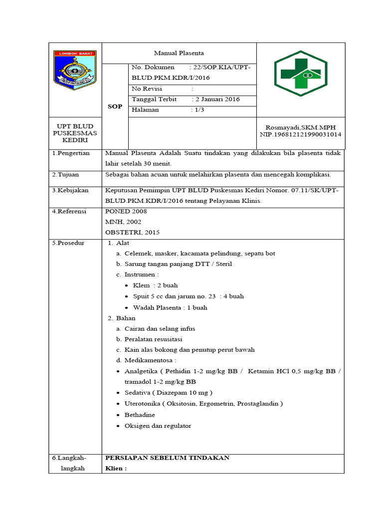 22 Sop Manual Plasenta | PDF