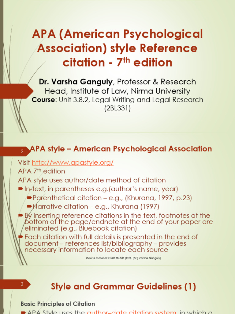 On LMS LWLR 2023-APA style of citation, 7th edition-Prof Varsha Ganguly ...