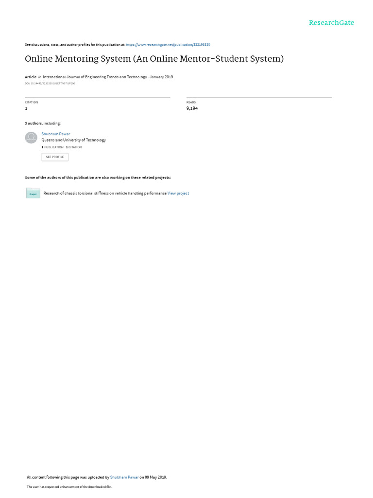 Online Mentoring System An Online Mentor-Student S | PDF | Mentorship | Client–Server Model