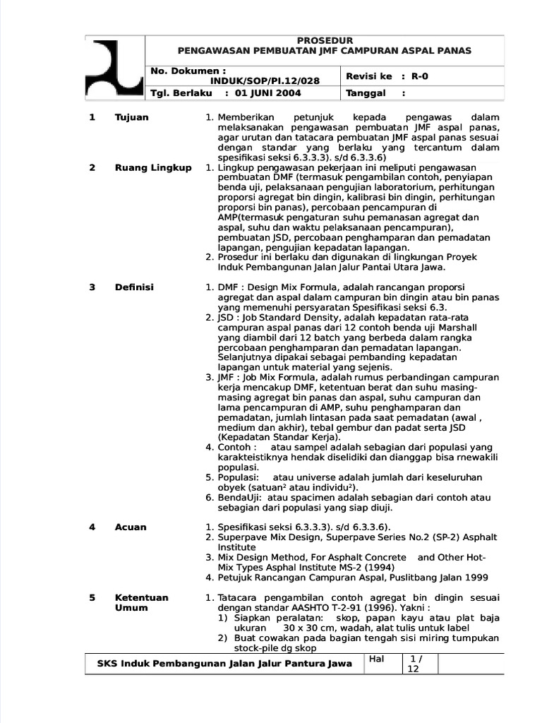 Prosedur Pengawasan Pembuatan JMF Campuran | PDF