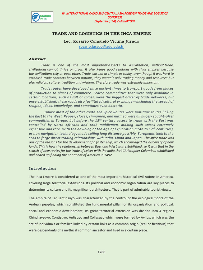 Trade and Logistics in The Inca Empire | PDF | Social Science