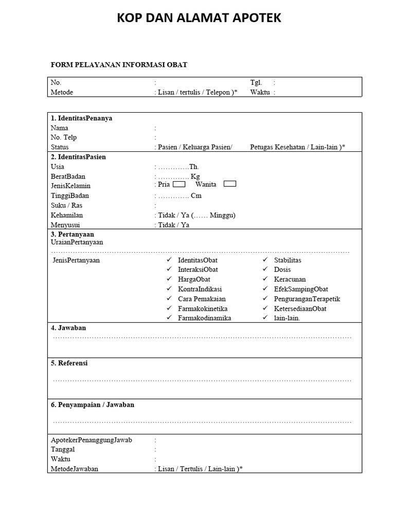 Formulir Informasi Obat Apotek | PDF