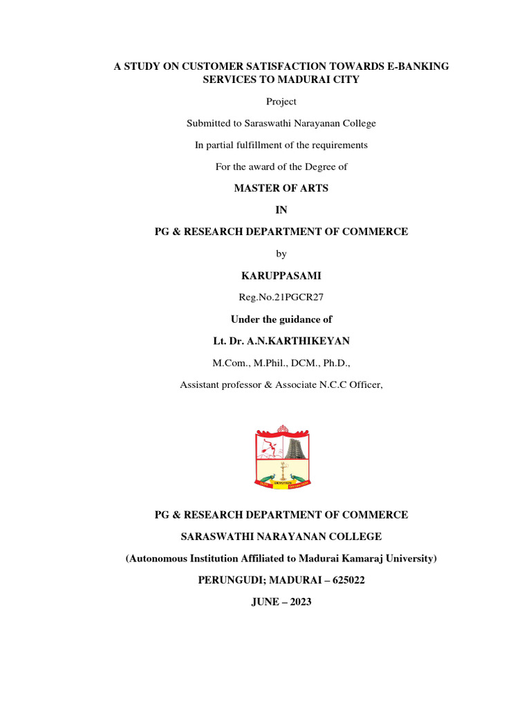 A Study On Customer Satisfaction Towards E Banking 2 Pdf Online