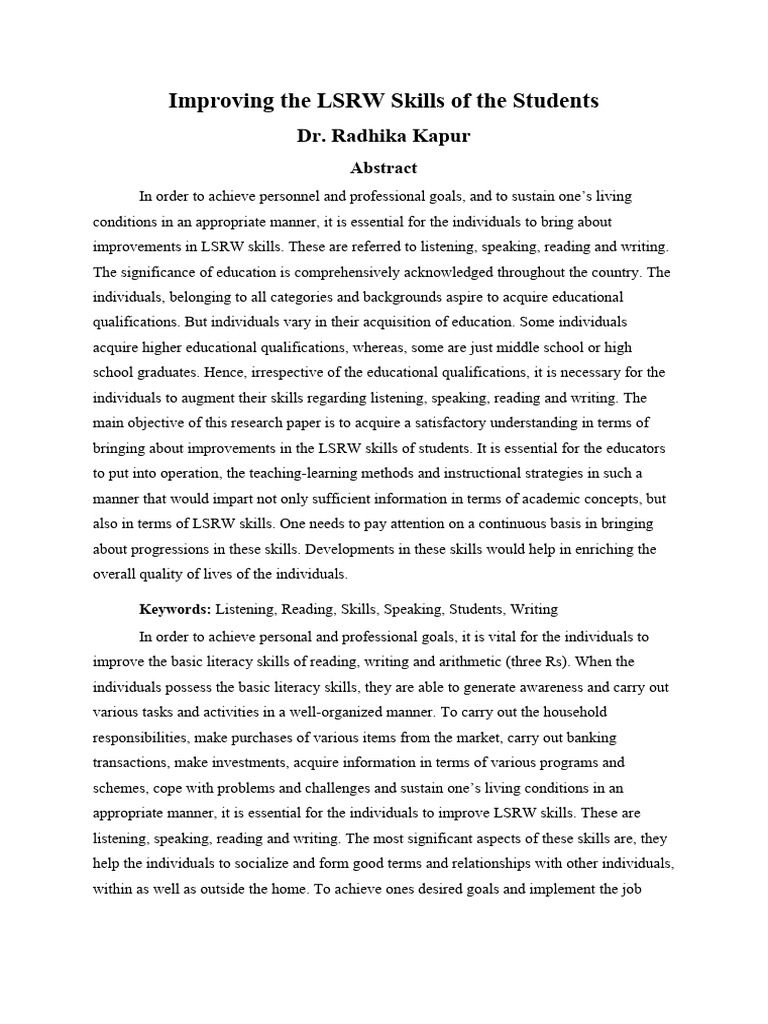 Enhancing Student LSRW Skills | PDF | Teachers | Learning