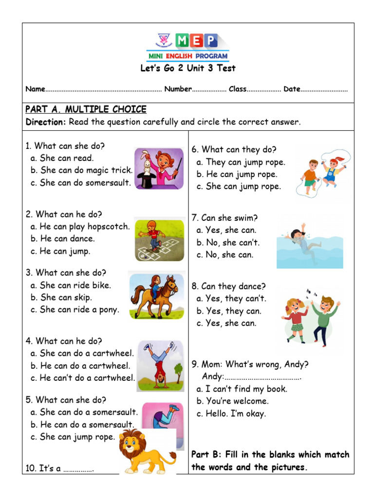 Let's Go 2 Unit 3 Test | PDF | Language Arts & Discipline | Foreign ...