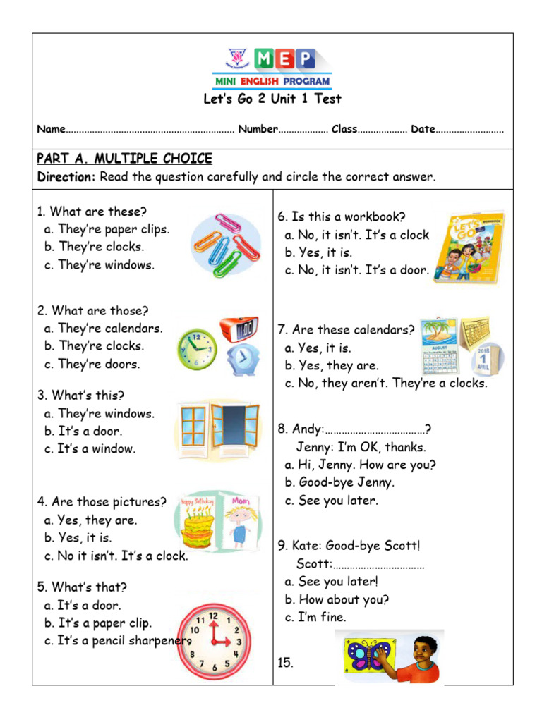 Let's Go 2 Unit 1 Test | PDF