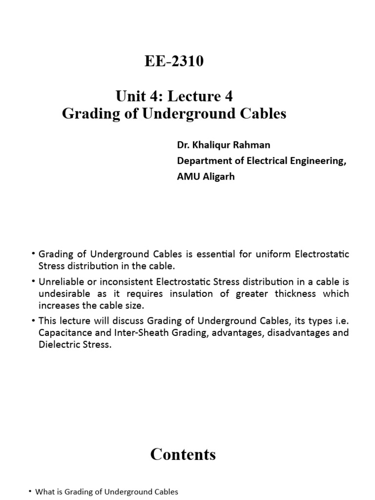 EE-2310 Unit 4: Lecture 4 Grading of Underground Cables | PDF | Dielectric | Capacitance