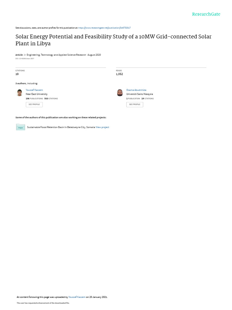 Solar Energy Potential and Feasibility Study of A 10MW Grid-Connected ...
