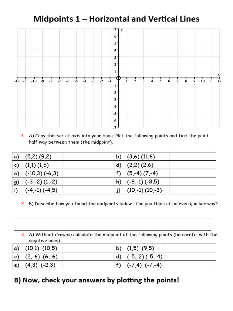 Midpoint of A Line Task Two Worksheet 1 | PDF | Geometry | Euclidean ...
