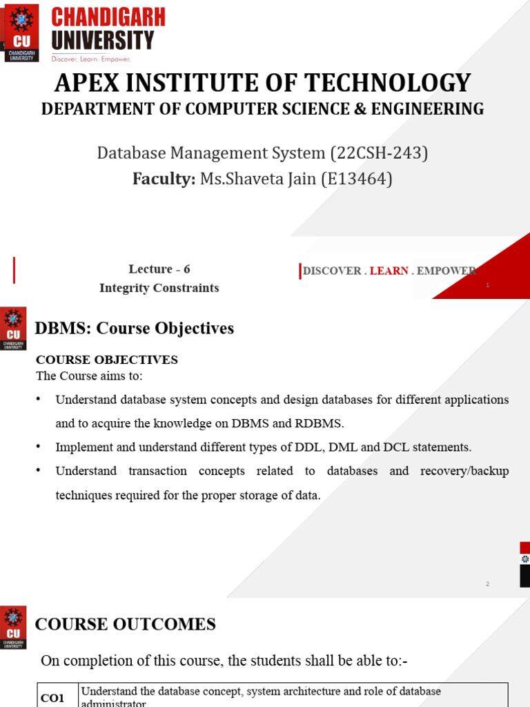 DBMS Integrity Constraints Guide | PDF | Relational Database | Databases