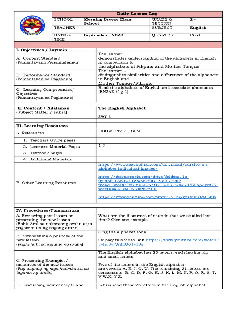 ENGLISH2 Q1W1 Read The Alphabets of English and Associate Phonemes ...