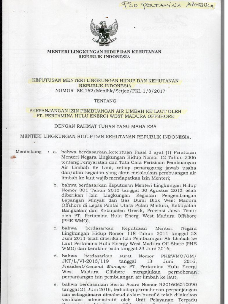 Letter of Permission To Discharge Wastewater Into The Sea For PHE WMO | PDF