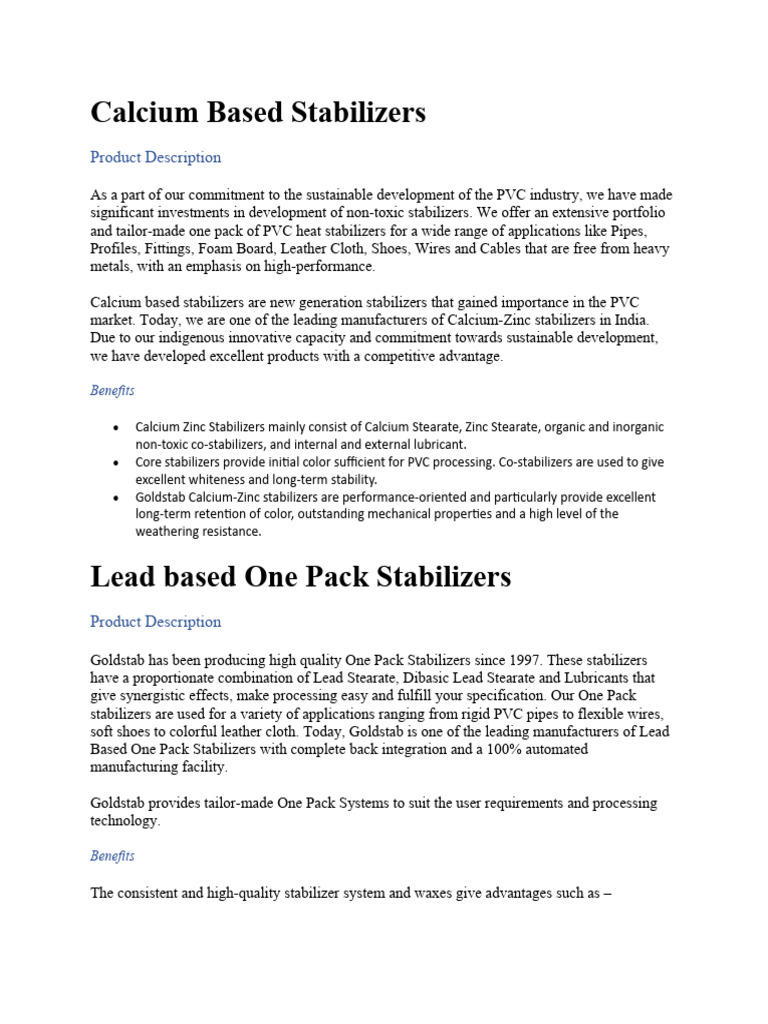 Calcium Based Stabilizers | PDF | Polyvinyl Chloride | Lubricant
