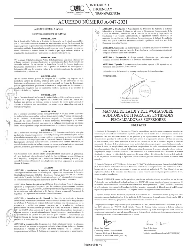 Acuerdo Numero A 047 2021 y Manual Idi Wgita 18-10-21 Dca v2 | PDF