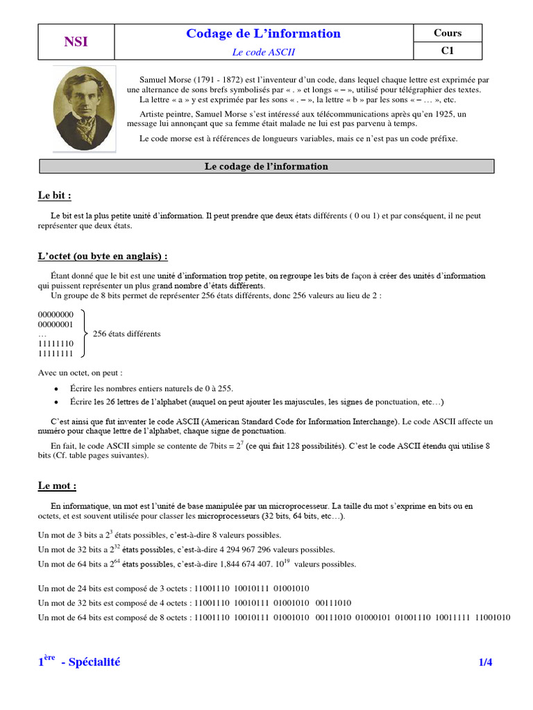 Introduction au codage ASCII et binaire | PDF | ASCII | Codage des ...