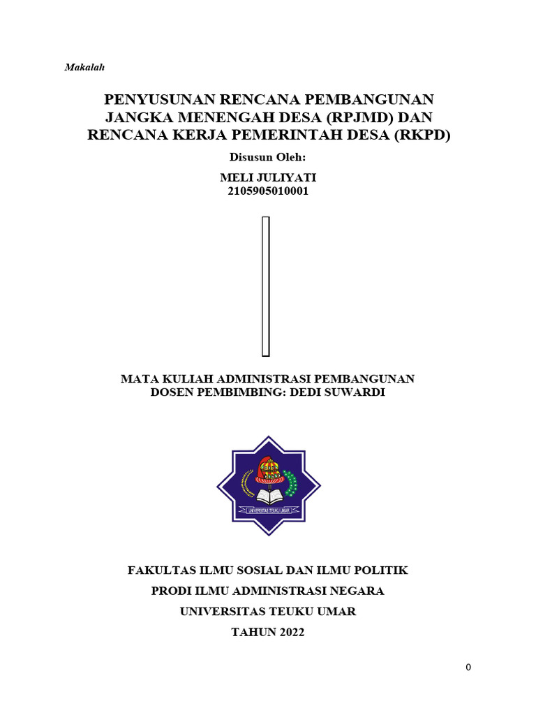 Penyusunan Rencana Pembangunan Jangka Menengah Desa (RPJMD) Dan Rencana ...