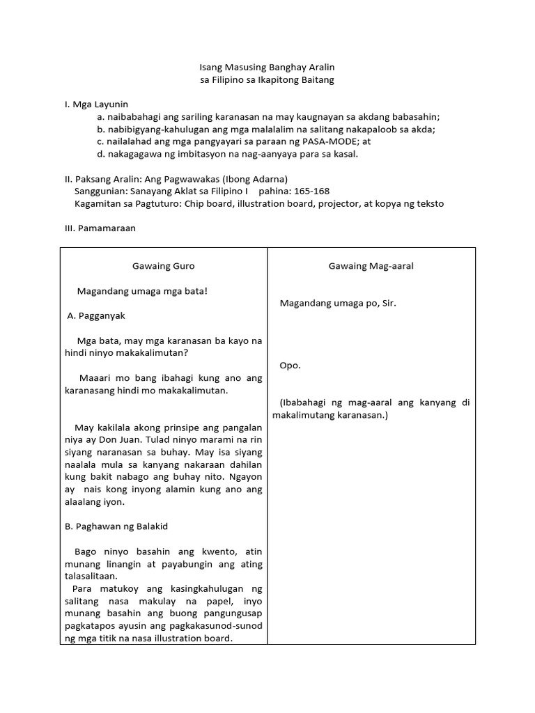 Isang Masusing Banghay Aralin 1 | PDF
