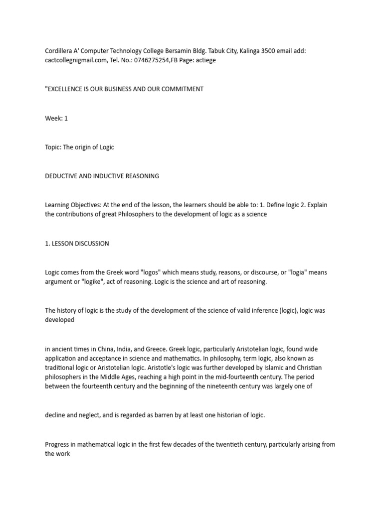 Lesson 1 - Introduction To Logic | PDF | Stoicism | Logic