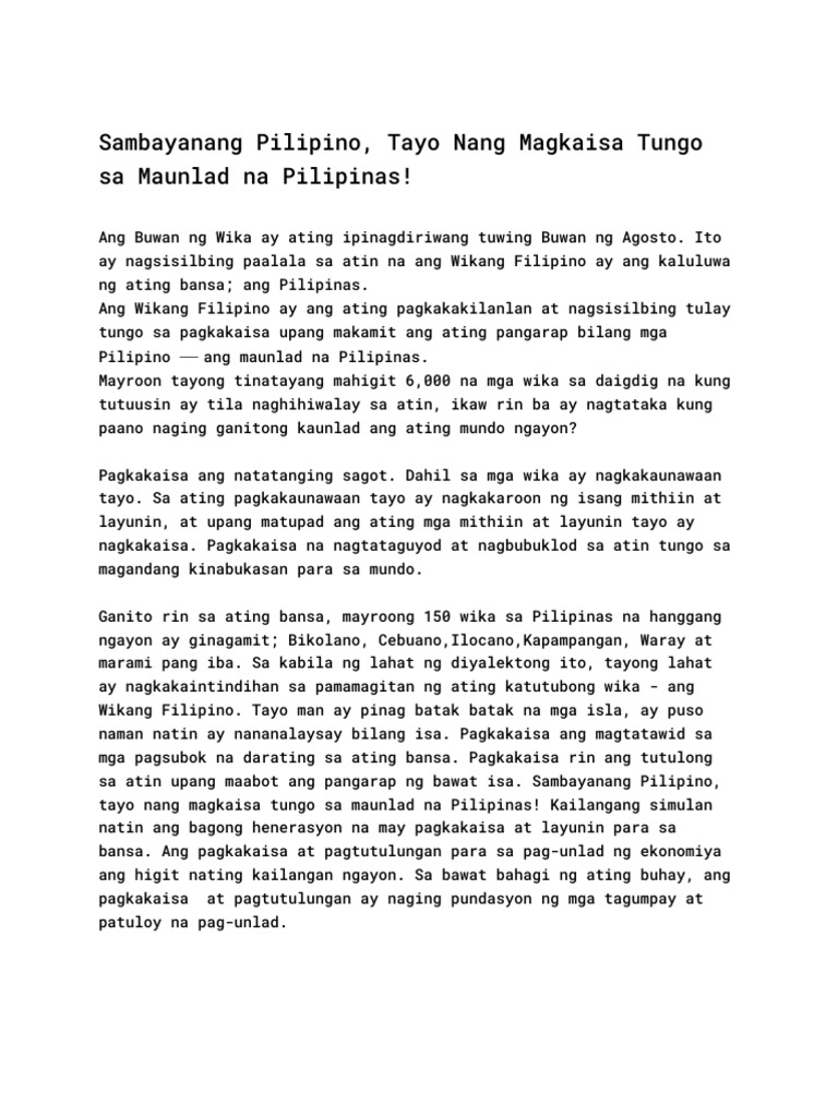 Sambayanang Pilipino Tayo Nang Magkaisa Tungo Sa Maunlad Na Pilipinas 1 ...