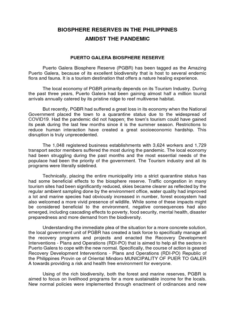 Report of Philippine Biosphere Reserves | PDF | Tourism | Sustainability